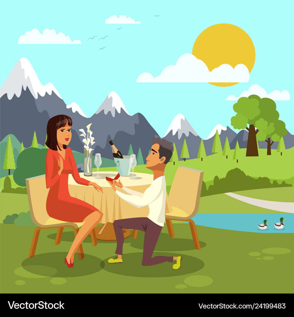 Romantic marriage proposal cartoon Royalty Free Vector Image