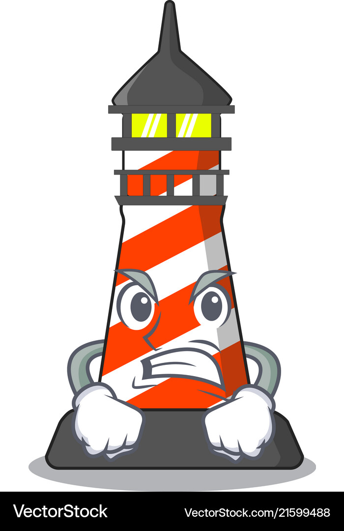 Angry lighthouse on beach mascot Royalty Free Vector Image