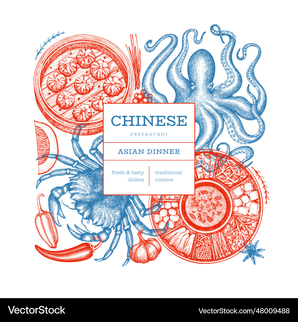Chinese cuisine design template hand drawn asian Vector Image