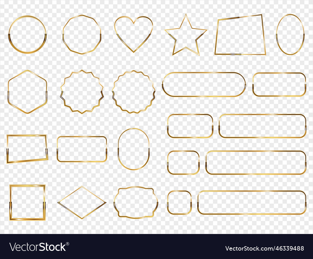 Collection of golden shiny frame set isolated Vector Image