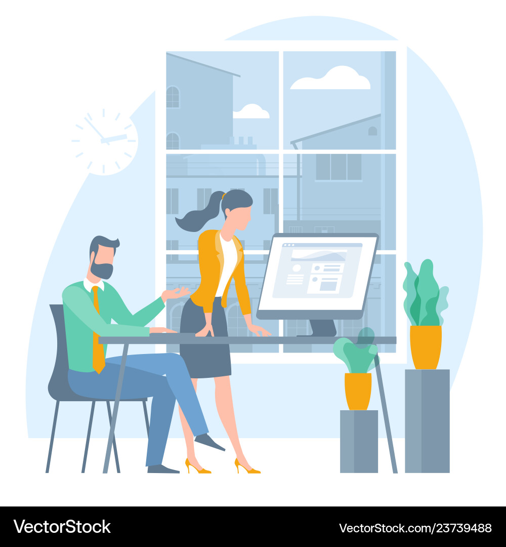 Coworkers are communicating in office Royalty Free Vector