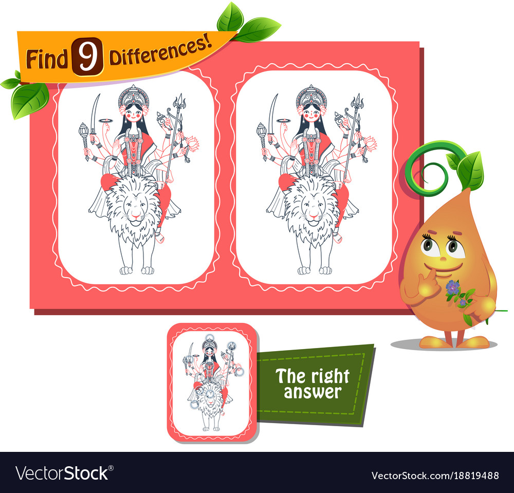 Durga game 9 differences Royalty Free Vector Image