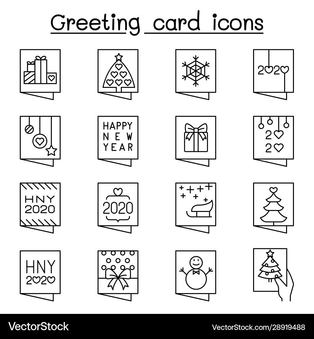 Greeting card icon set in thib line style Vector Image