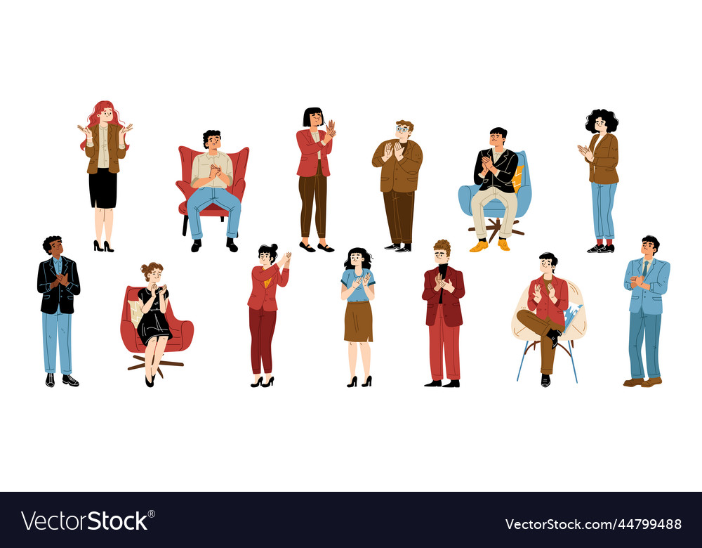 People clap team congratulate colleague set Vector Image