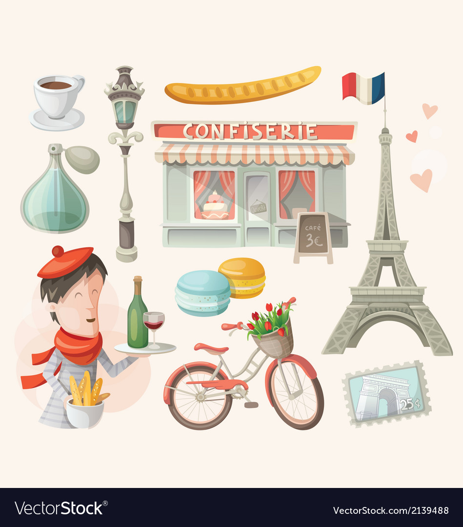 Set Of French Items Royalty Free Vector Image VectorStock