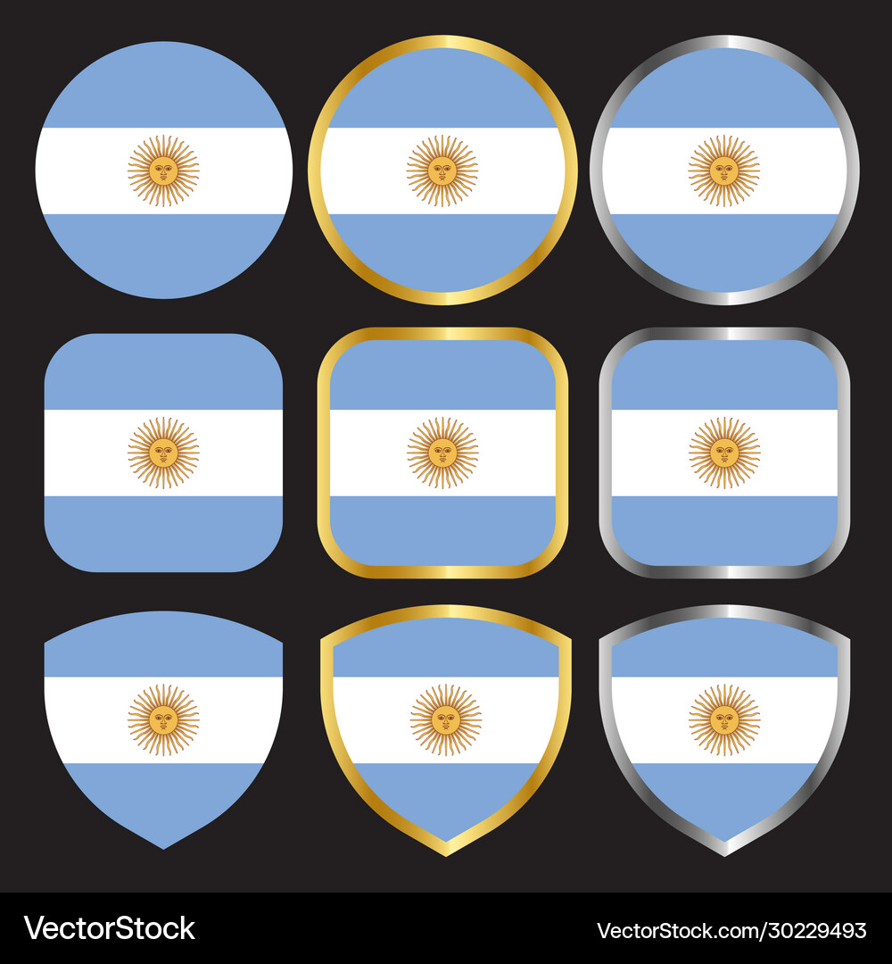 Argentina flag icon set with gold and silver Vector Image