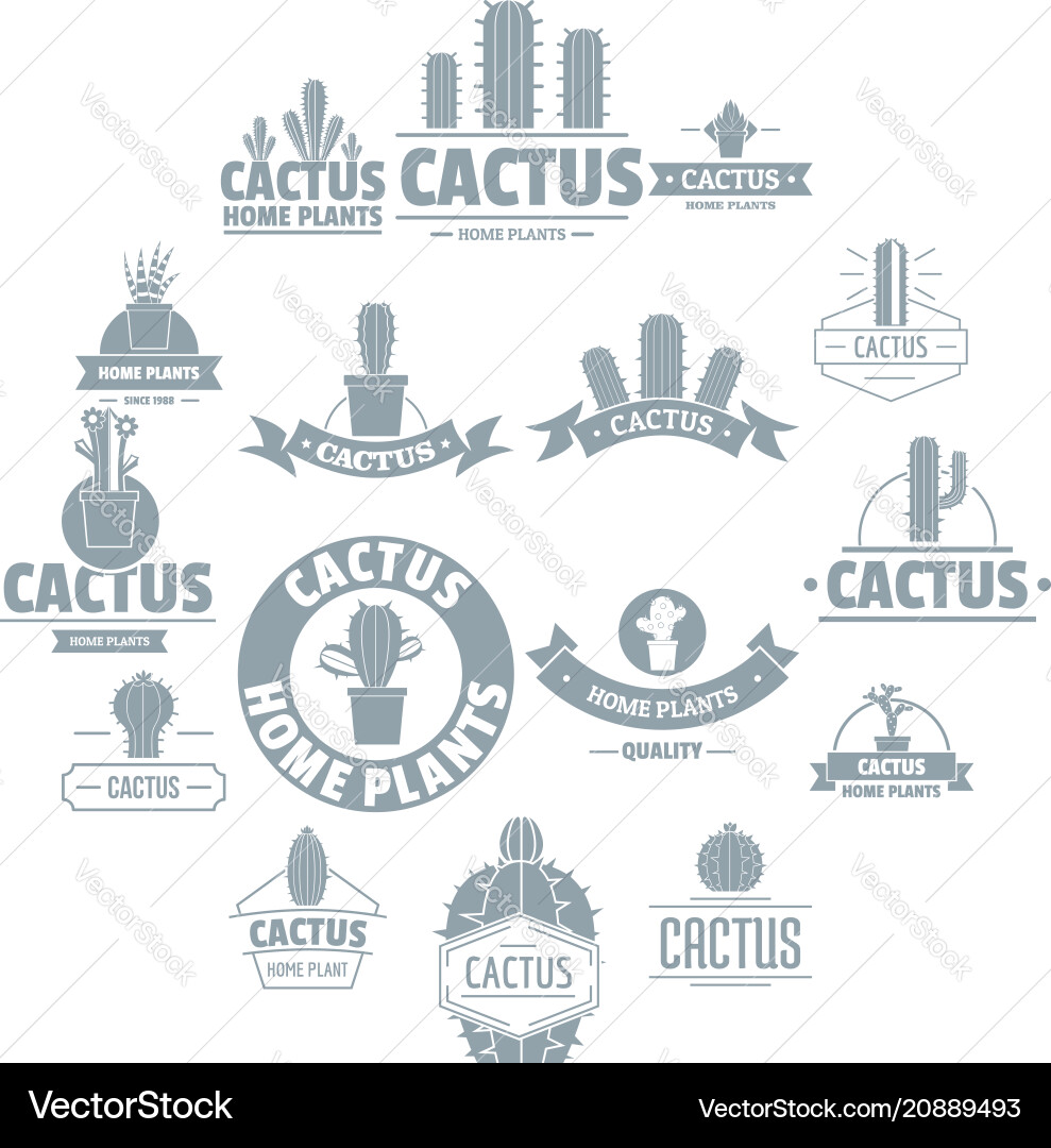 Cactus logo icons set simple style Royalty Free Vector Image