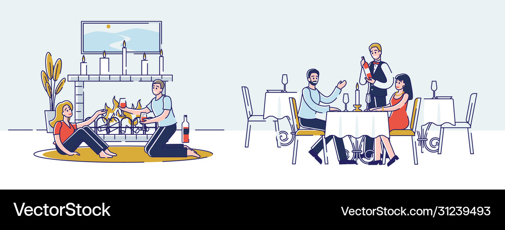 Concept of romantic dinner young happy couples Vector Image