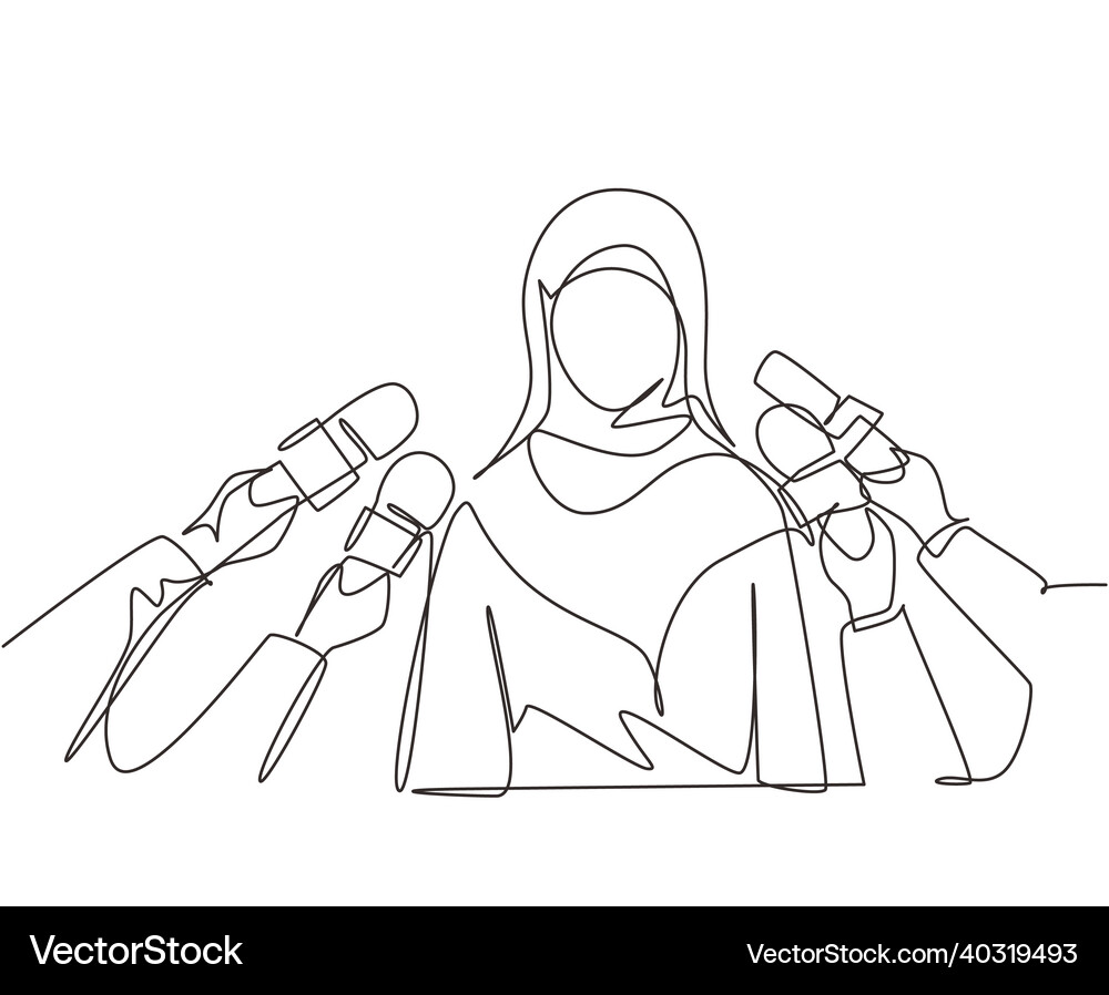 Continuous one line drawing arab woman giving Vector Image