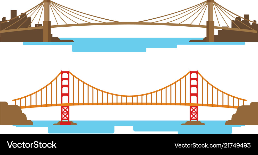 Long and large bridge across the river Royalty Free Vector