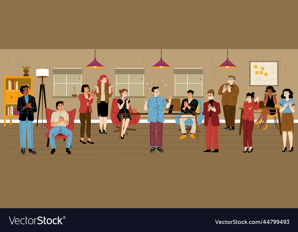People clap team congratulate colleague in office Vector Image