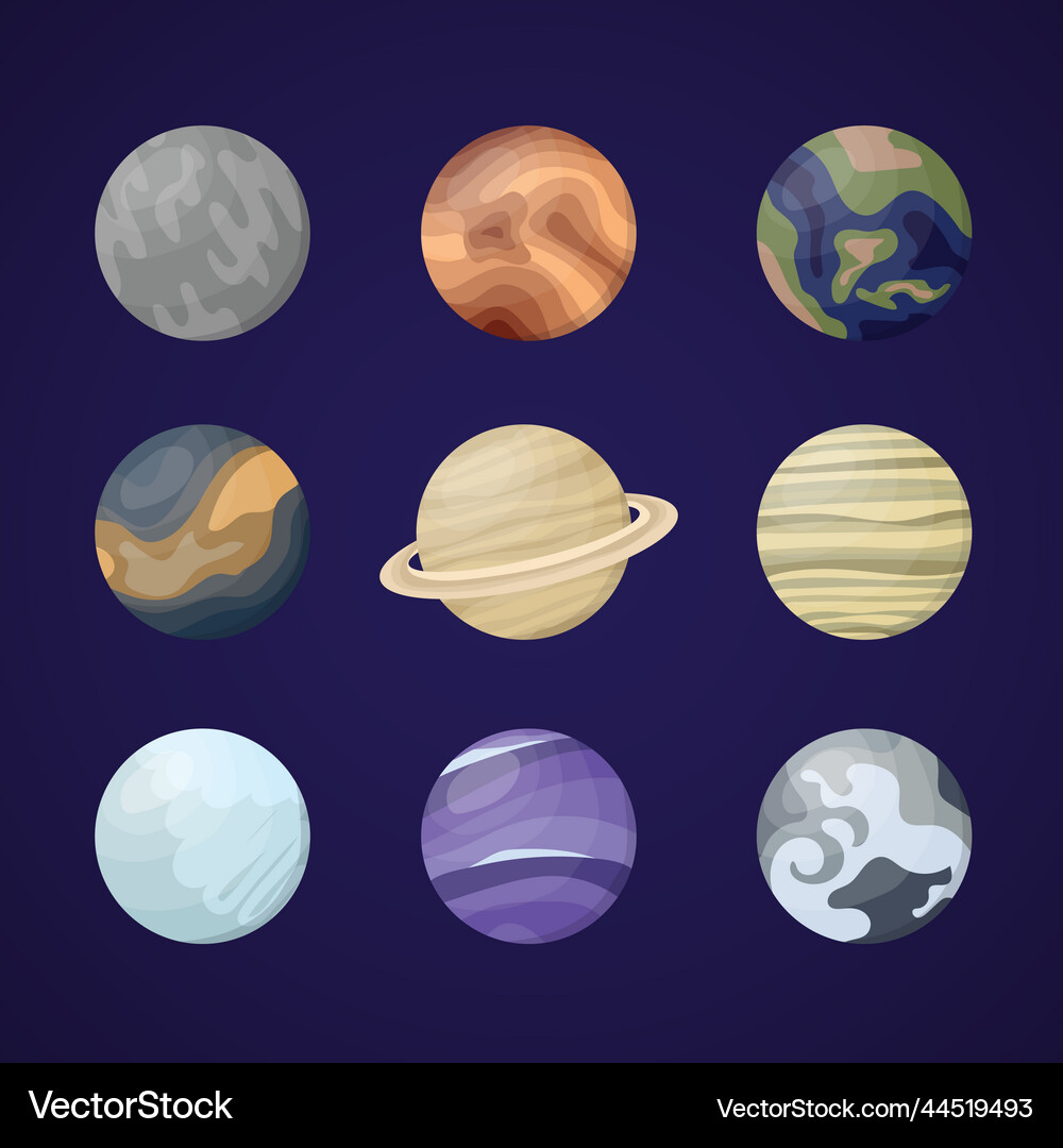 Planet cartoon design on solar system with nine Vector Image