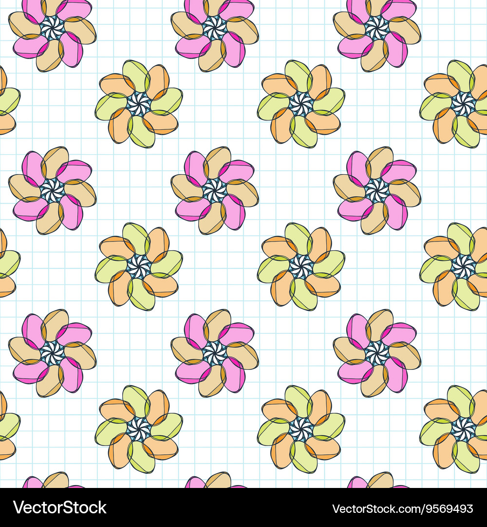Seamless pattern of flowers on a checkered Vector Image