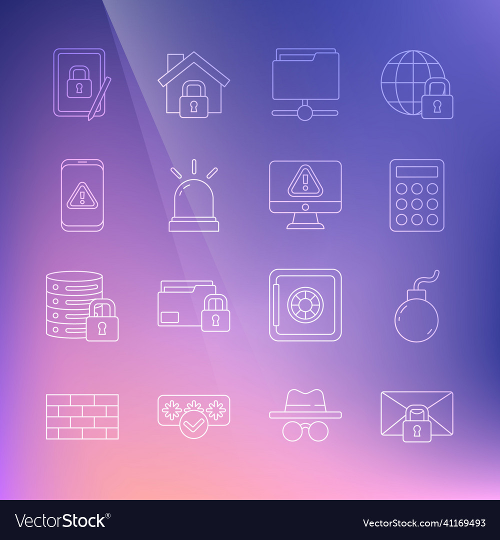 Set line mail message lock password bomb ready Vector Image Set line mail message lock password bomb ready Vector Image