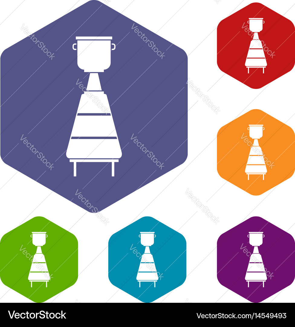 Wine distillery equipment icons set hexagon Vector Image