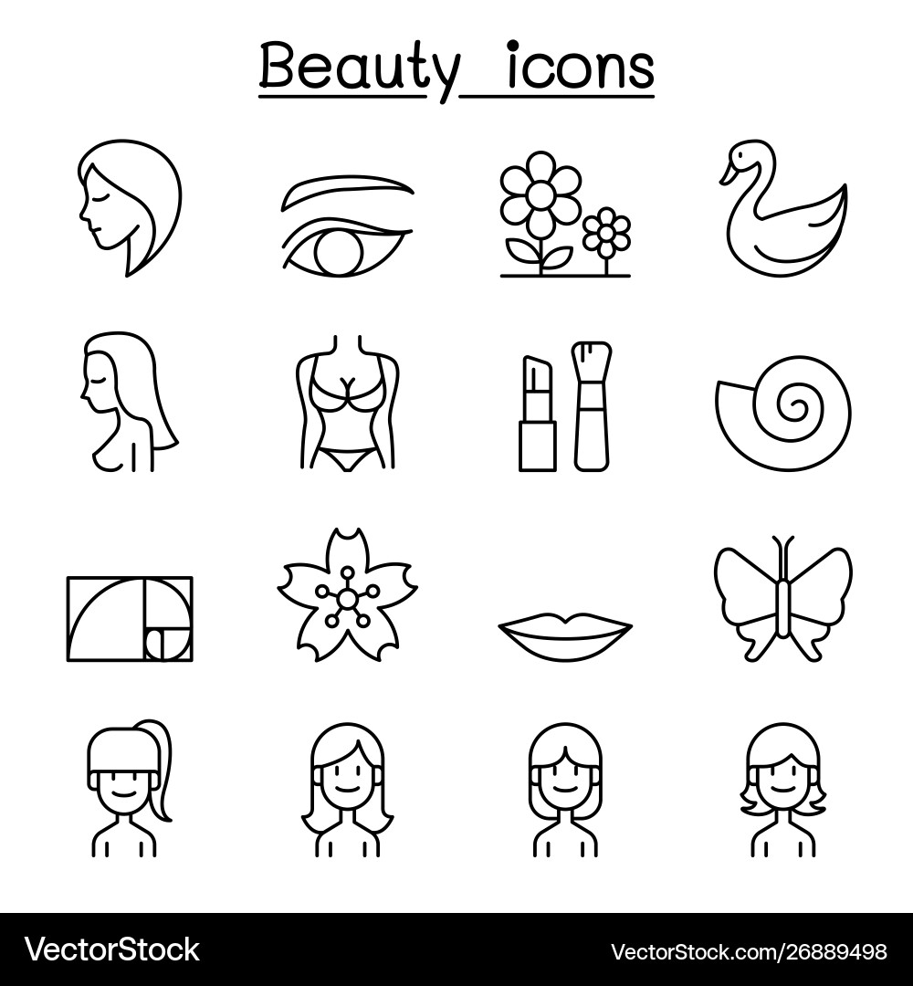Beauty icon set in thin line style Royalty Free Vector Image