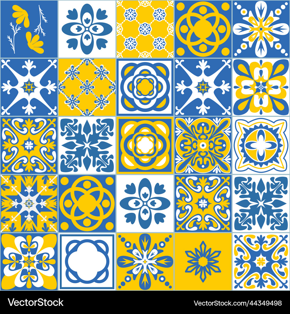 Blue yellow seamless pattern spanish portuguese Vector Image
