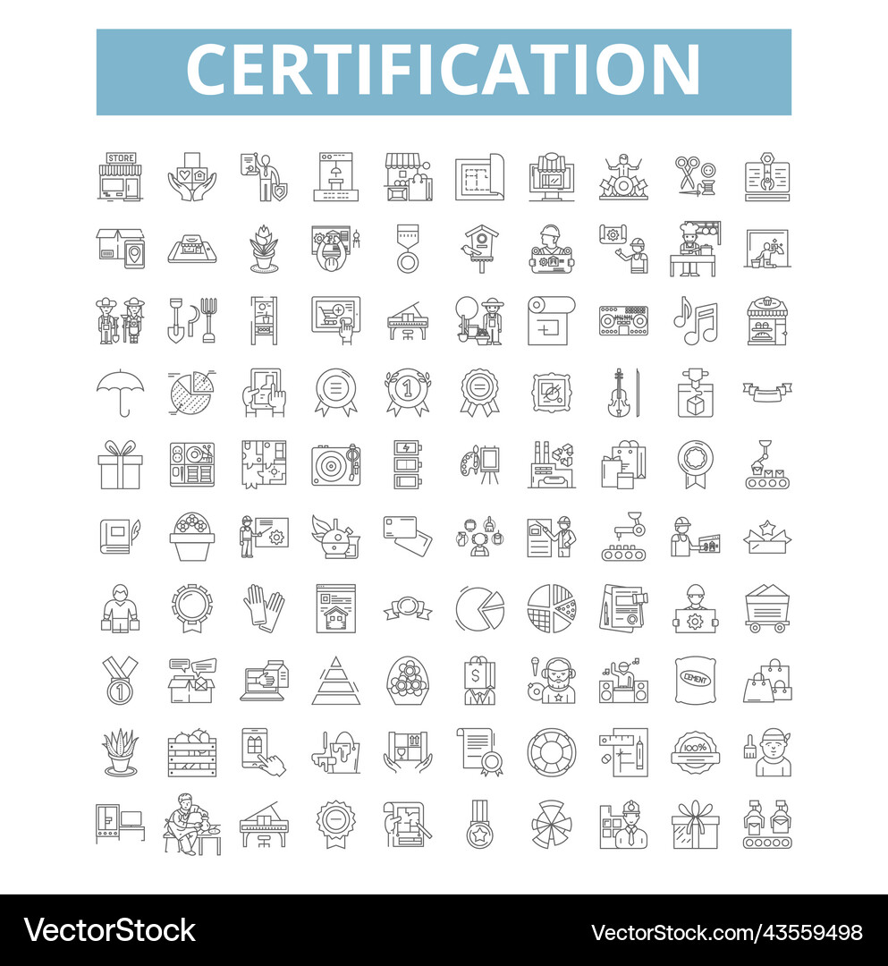 Certification icons line symbols web signs Vector Image
