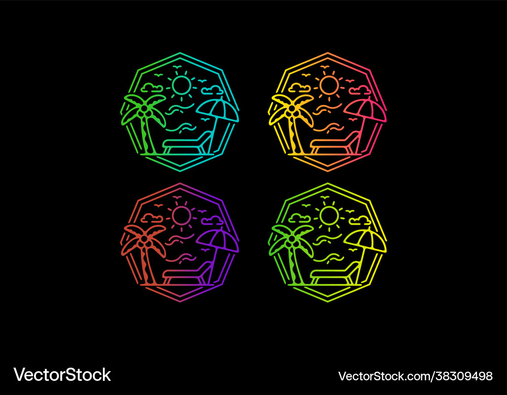 Colorful gradient color line art beach Royalty Free Vector