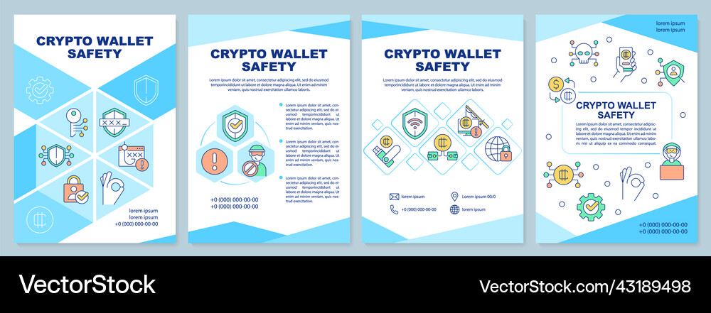 Crypto wallet safety blue brochure template Vector Image