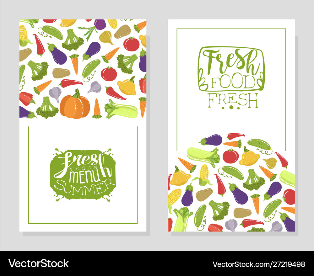 Fresh summer vegan menu card templates set Vector Image