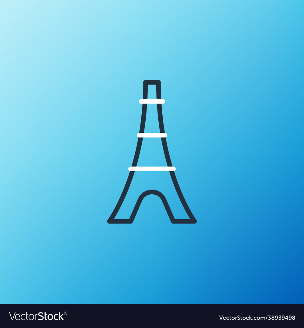 Line eiffel tower icon isolated on blue background
