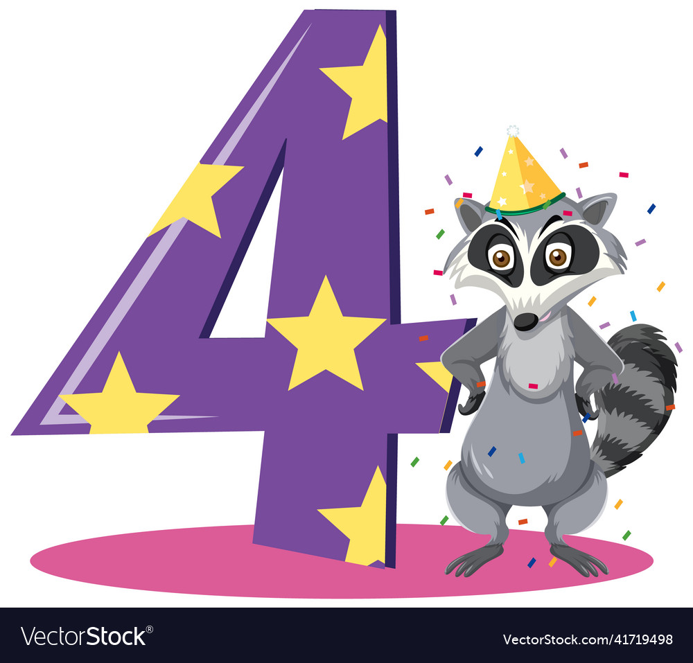 Raccoon holding the number cartoon character Vector Image