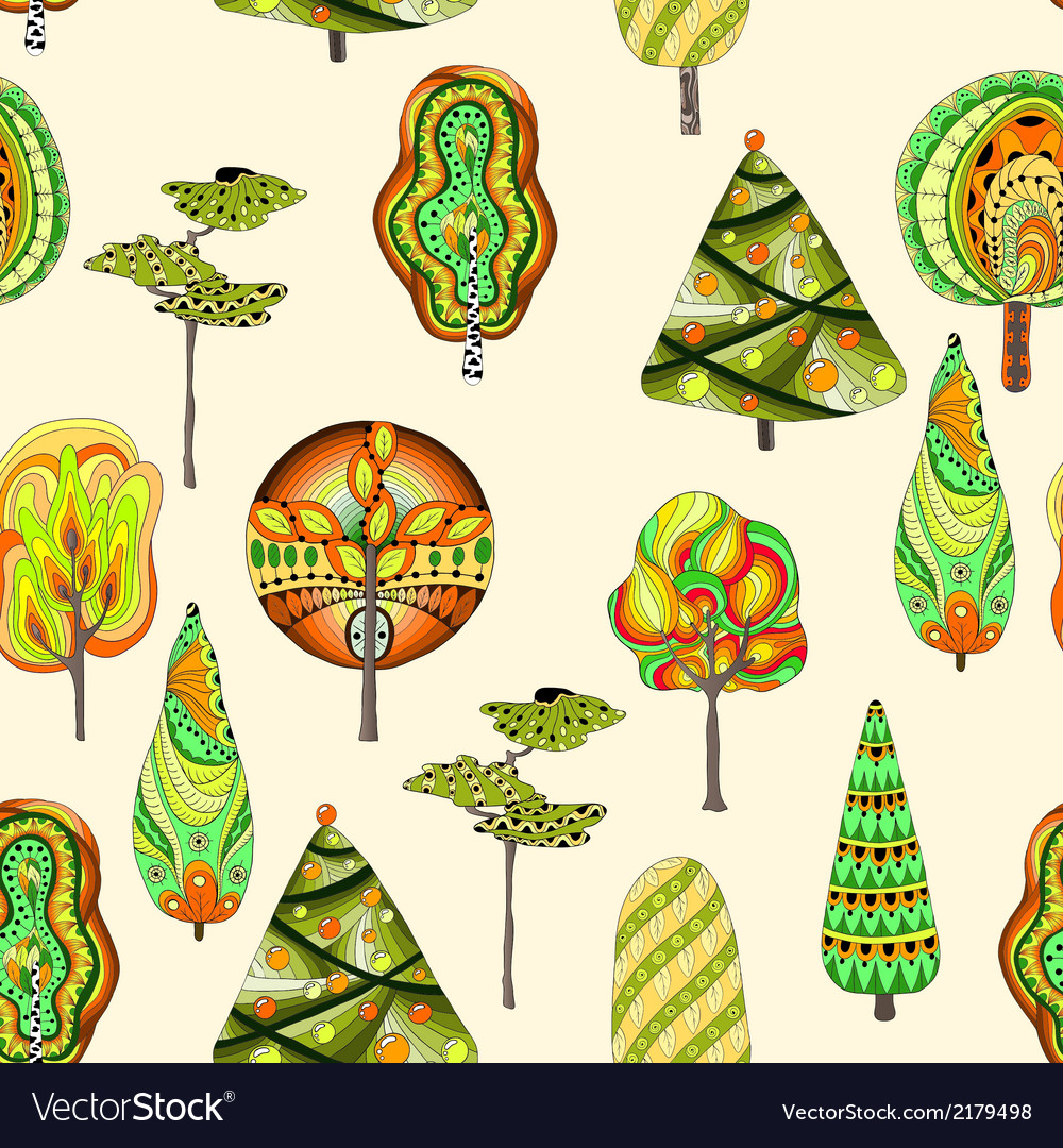Seamless pattern with doodle trees Royalty Free Vector Image