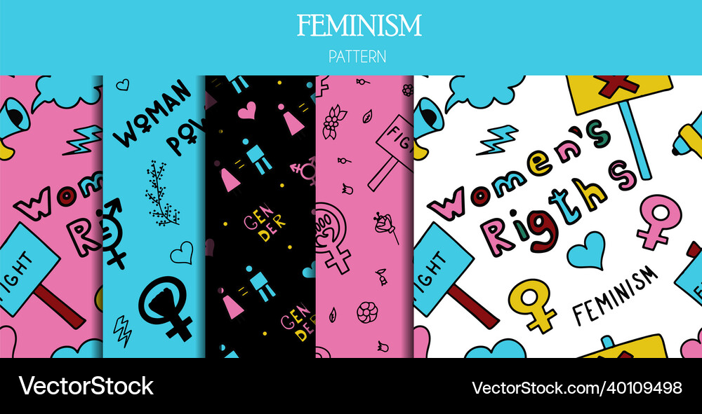 Set of seamless patterns doodle signs feminism Vector Image