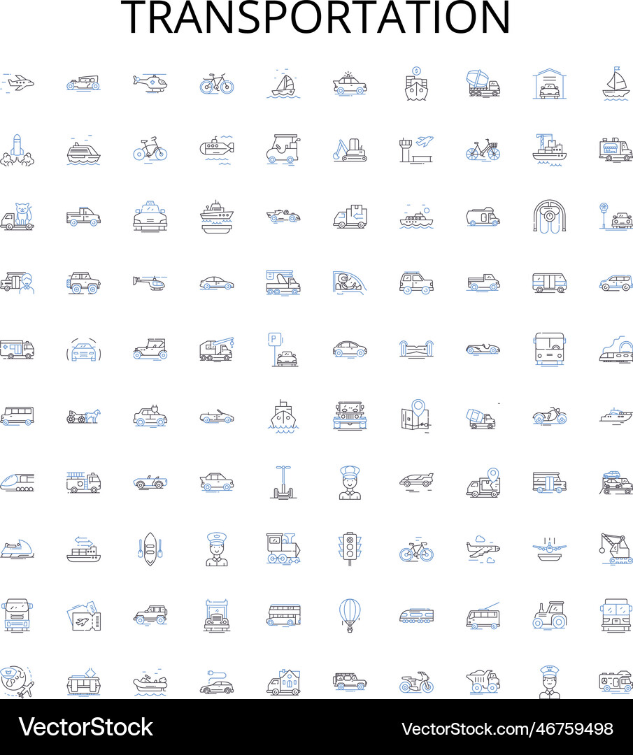 Transportation outline icons collection train Vector Image