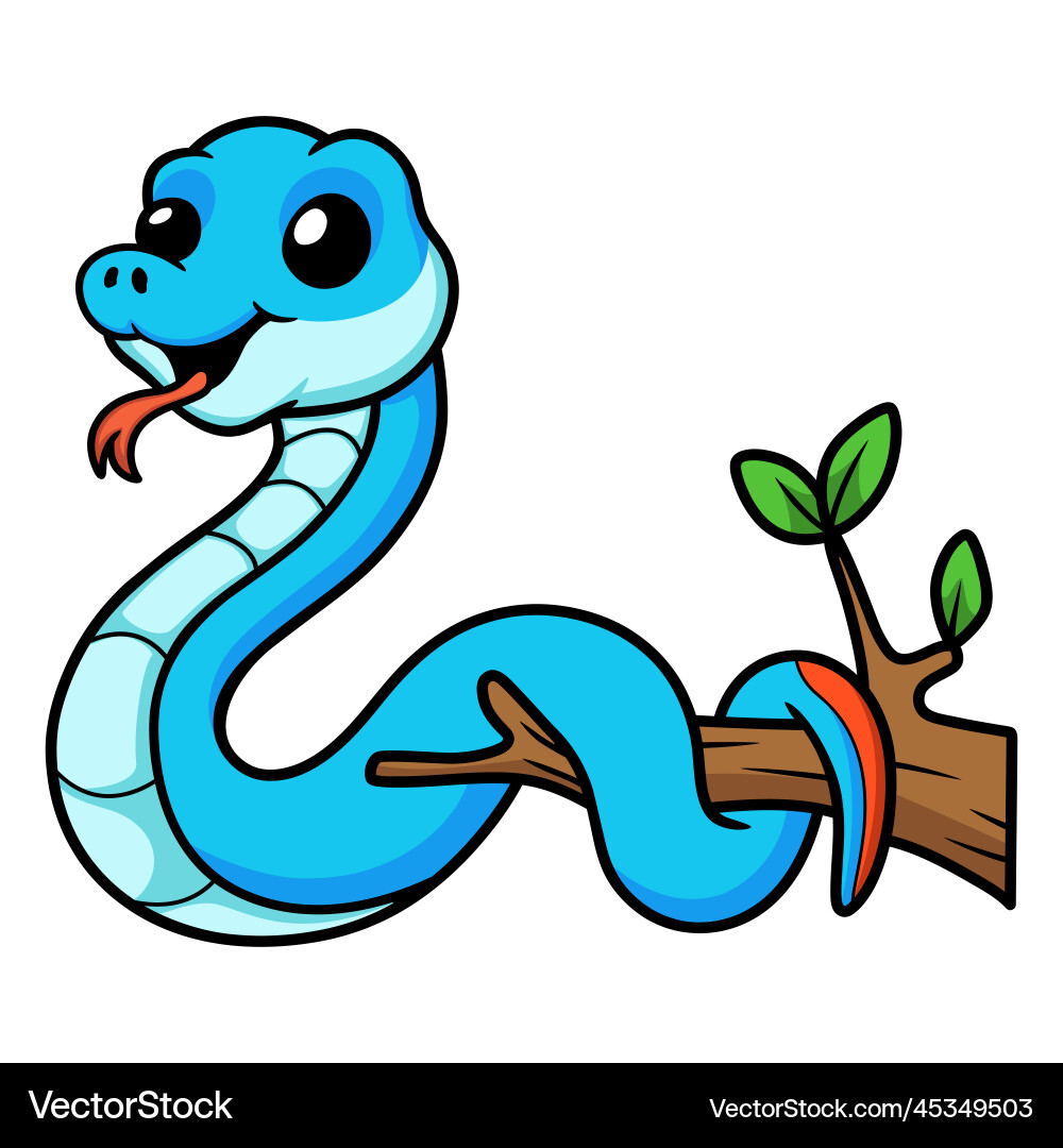 Cute blue snake viper cartoon on tree branch Vector Image