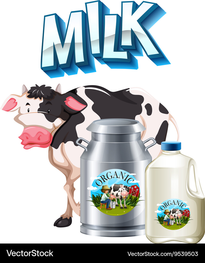 Fresh milk tank and cow Royalty Free Vector Image