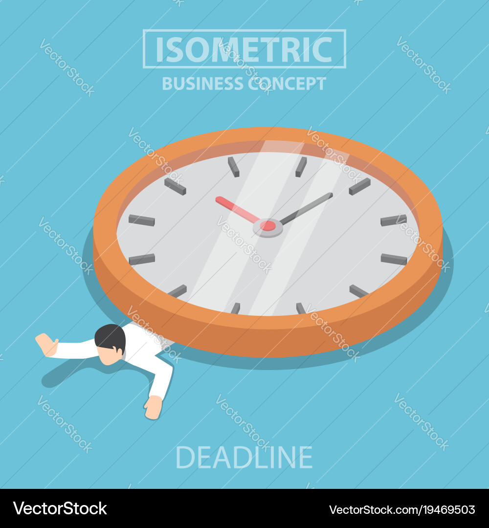 Isometric businessman is under the big clock Vector Image