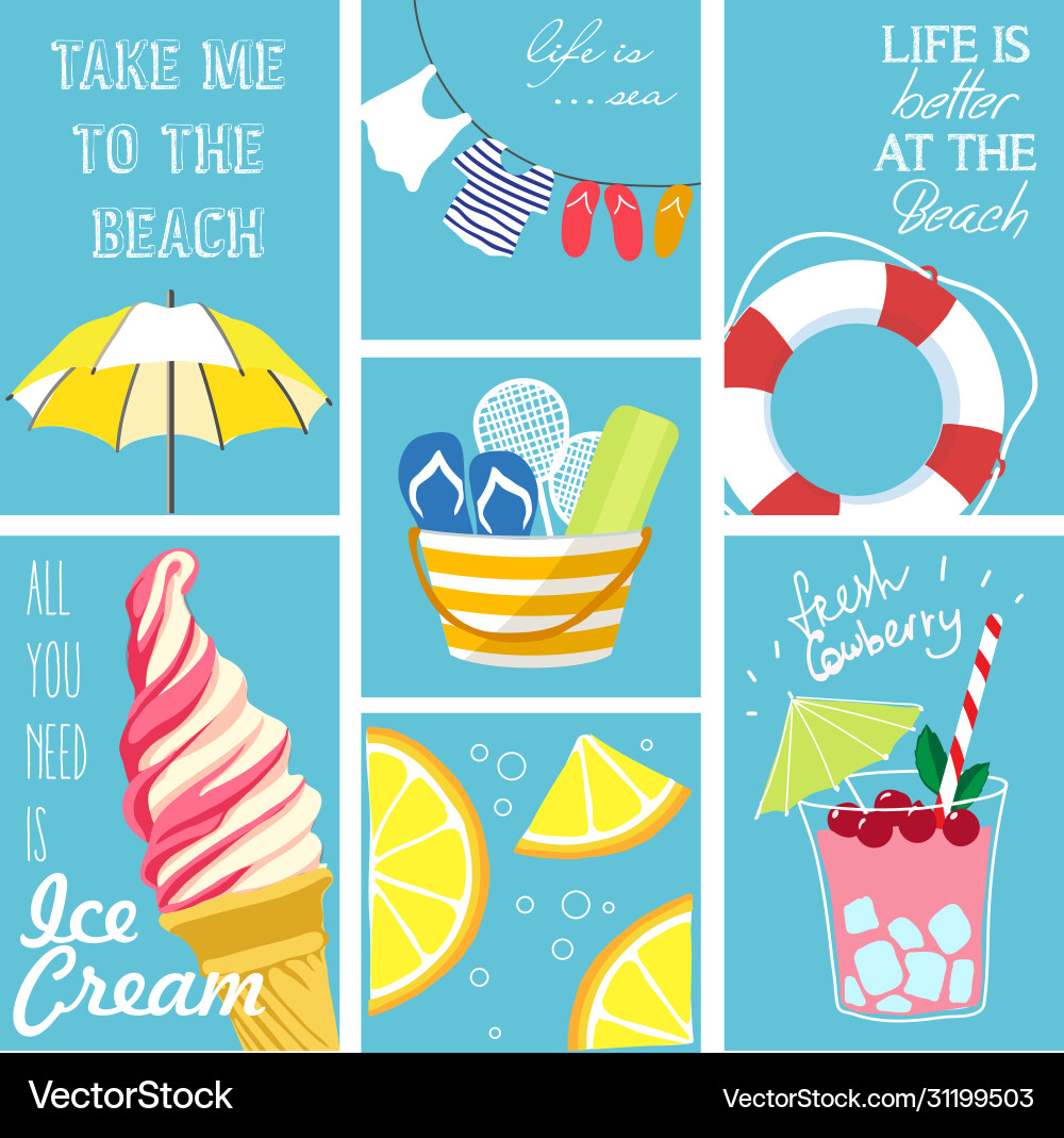 Set summer cards Royalty Free Vector Image - VectorStock