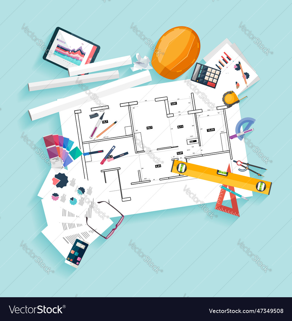 Architects workplace Royalty Free Vector Image