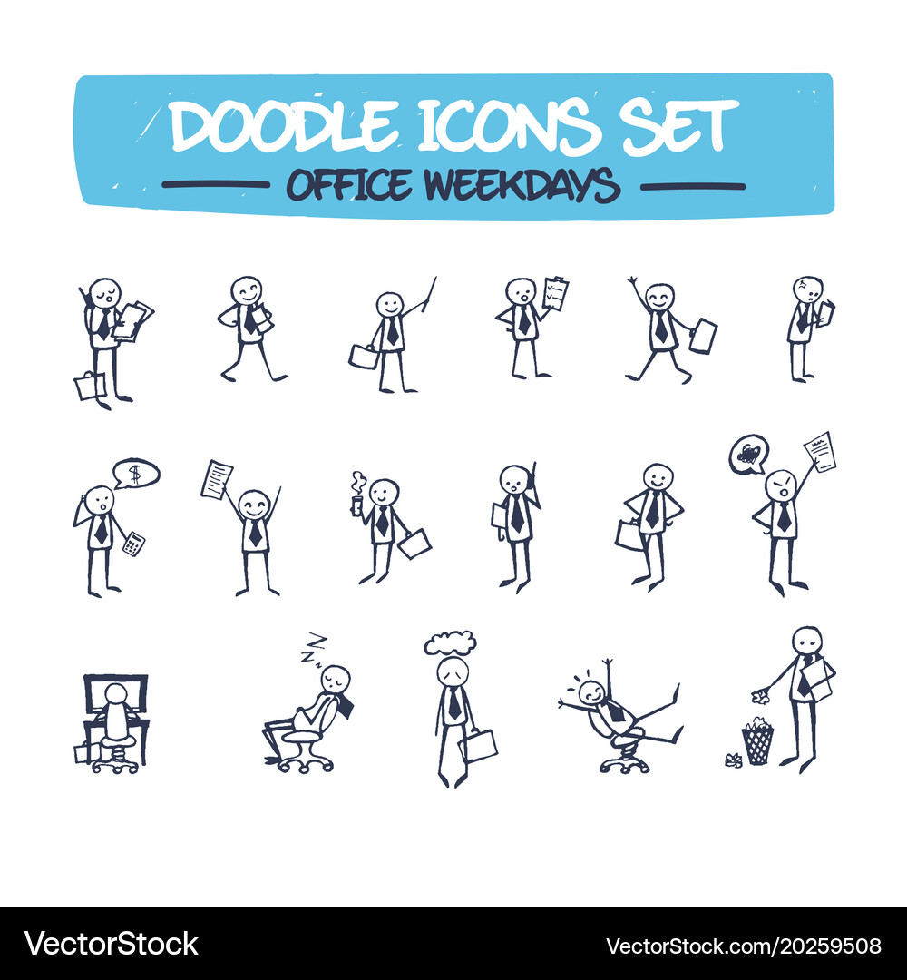Doodle set of drawn office man Royalty Free Vector Image