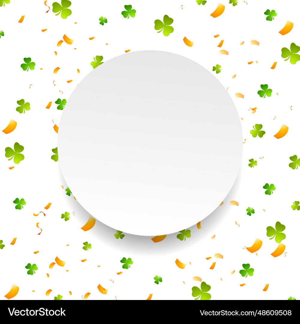 Green shamrocks and orange confetti background Vector Image