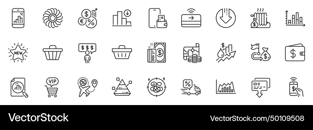 Icons pack as rise price fan engine Royalty Free Vector