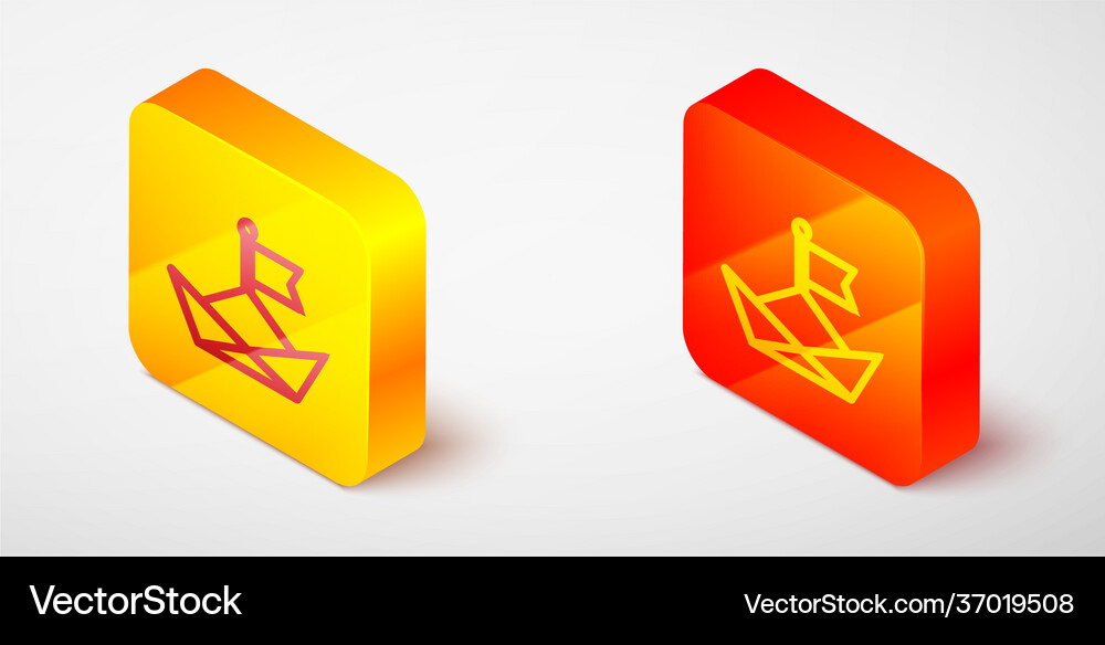 Isometric line folded paper boat icon isolated Vector Image