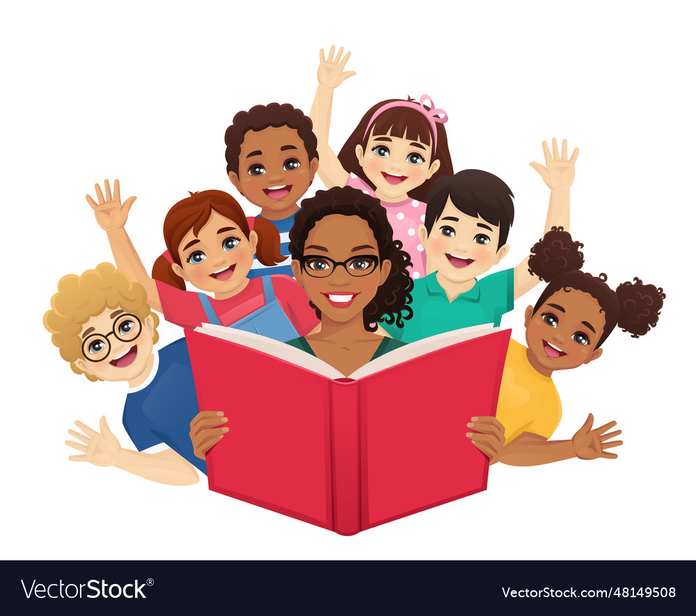 School children and teacher Royalty Free Vector Image