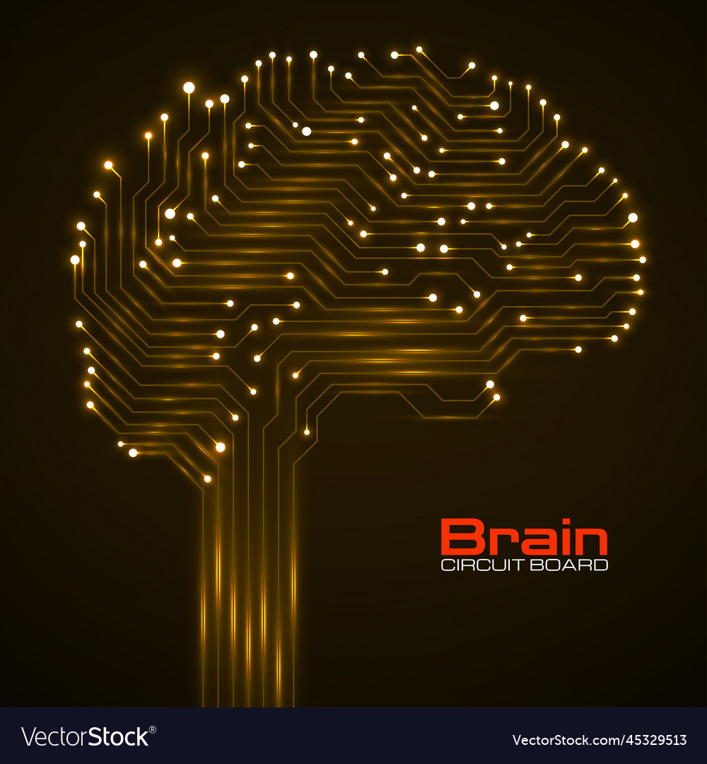 Abstract technological brain with glowing circuit Vector Image