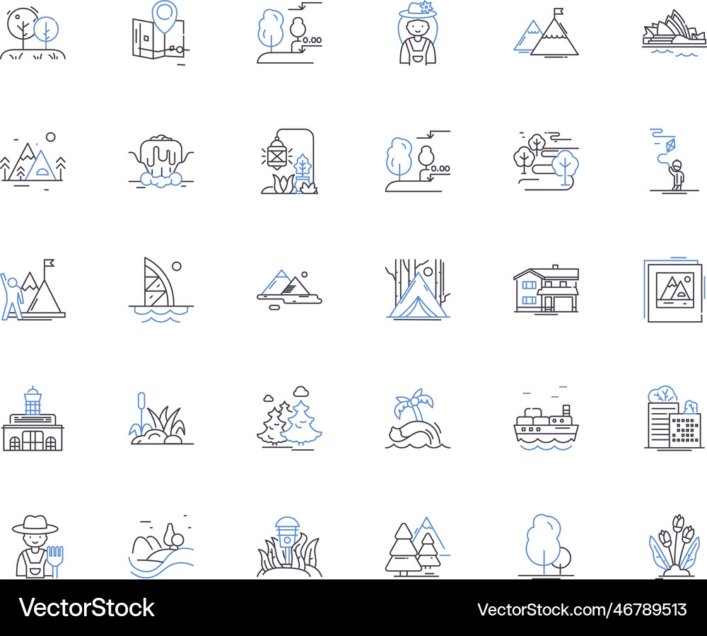 Beach access line icons collection shoreline Vector Image