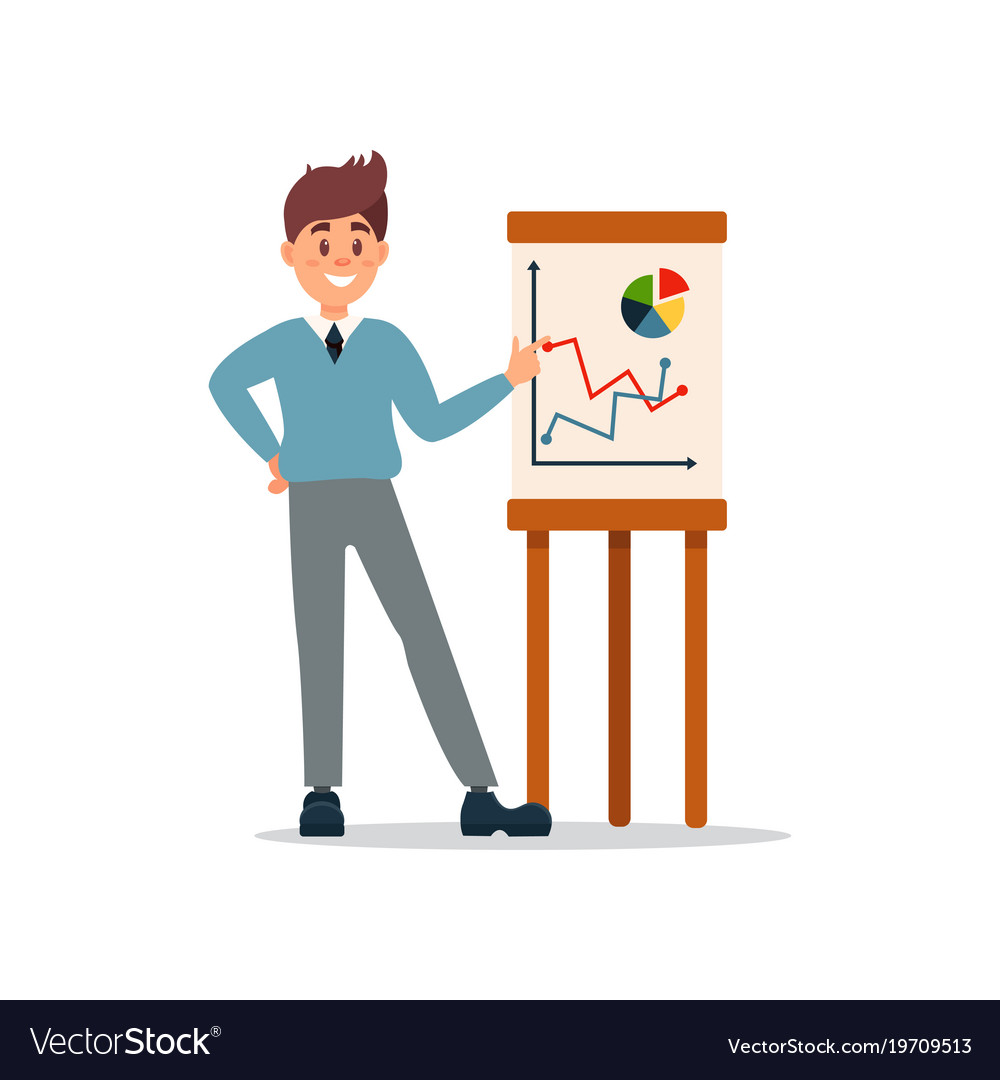 Businessman making presentation and explaining Vector Image Businessman making presentation and explaining Vector Image