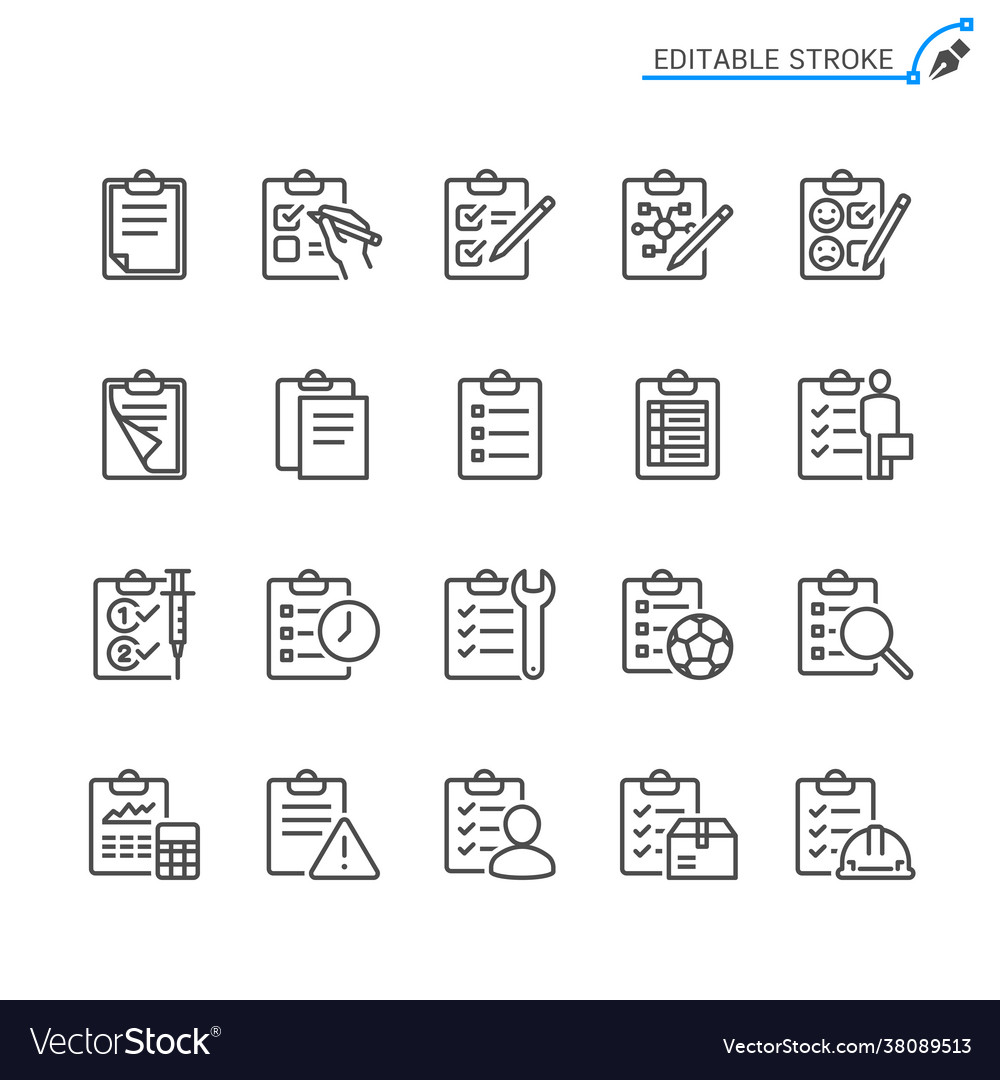Clipboard line icons editable stroke Royalty Free Vector