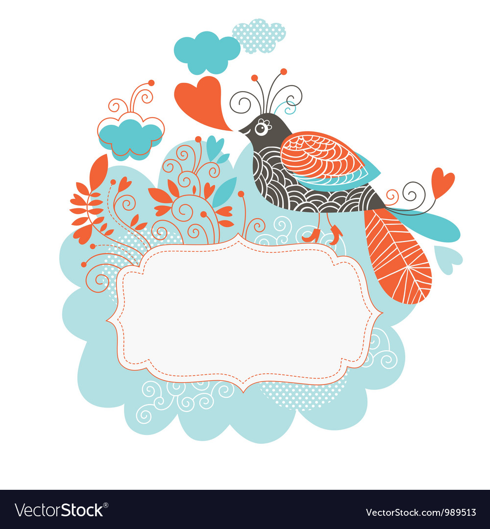 Frame for your text with bird and flowers Vector Image
