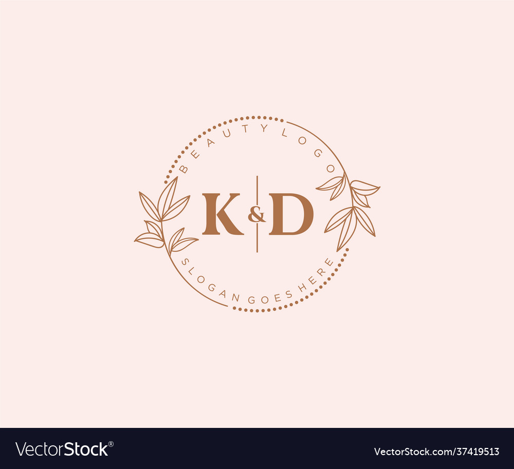 Initial kd letters beautiful floral feminine Vector Image