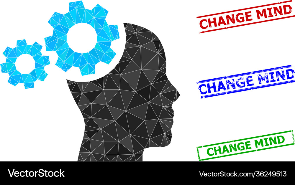 Mind gears polygonal icon and distress change Vector Image