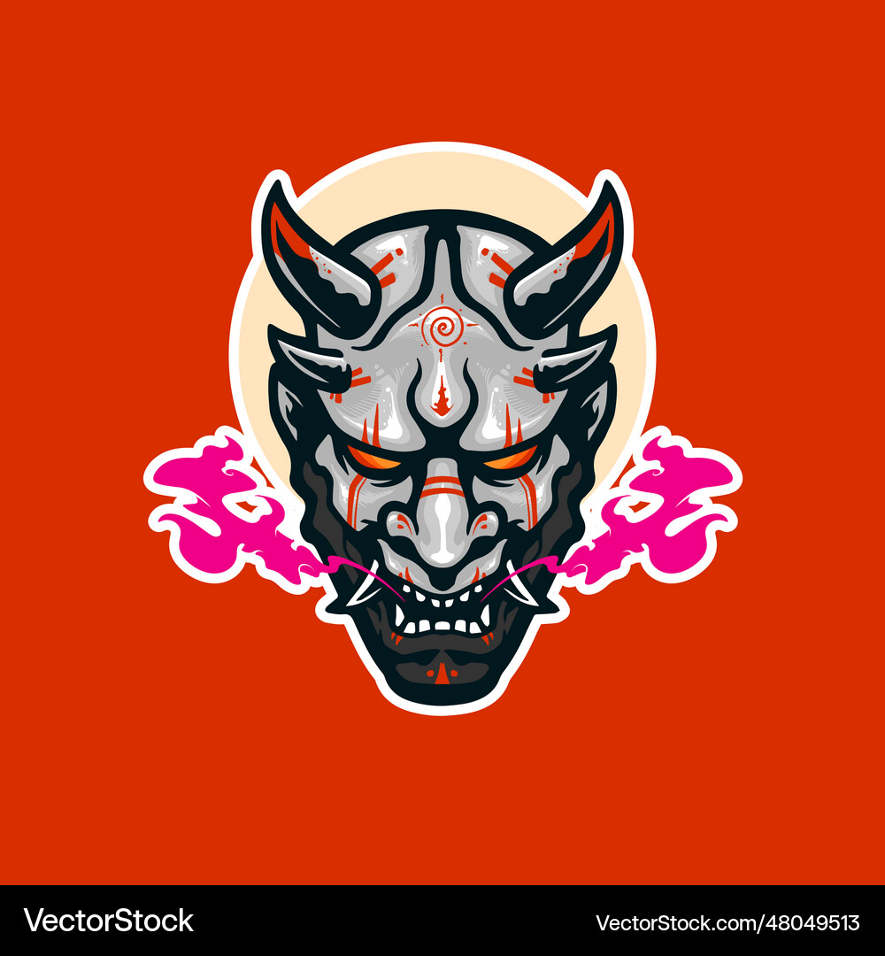 Oni demon mask of samurai Royalty Free Vector Image