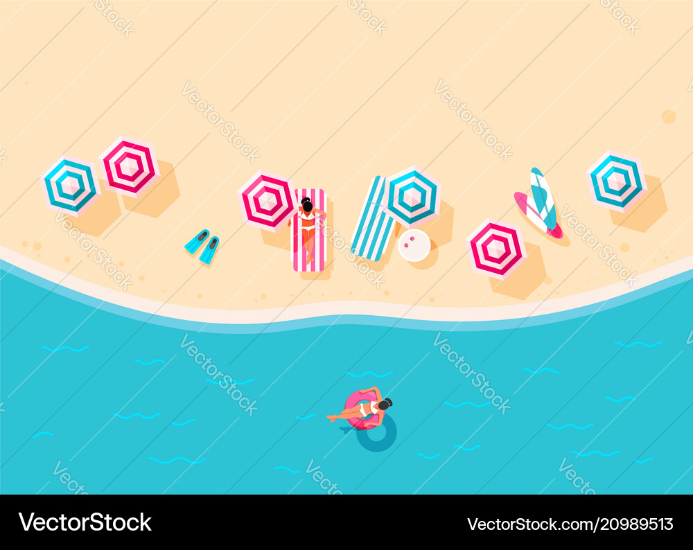 People swim and sunbathe Royalty Free Vector Image