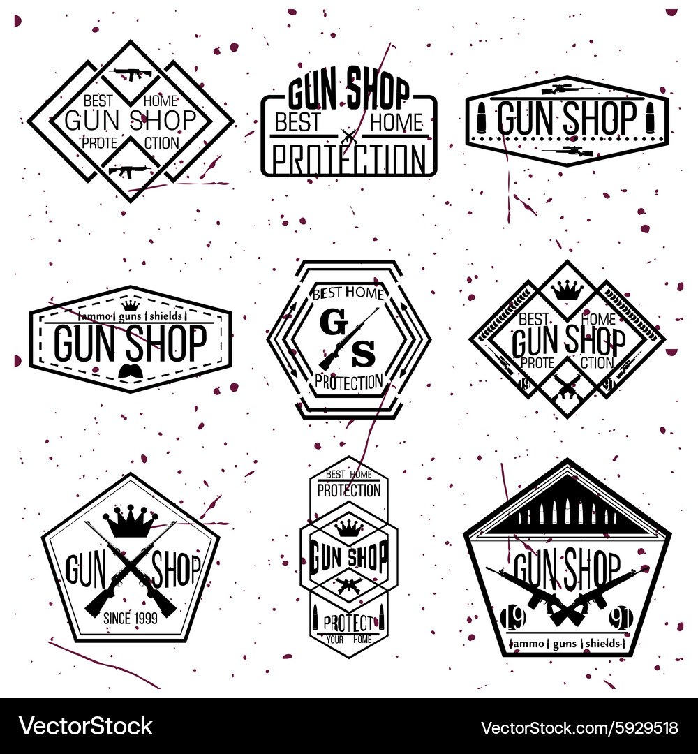 Gun shop logotypes and badges set Royalty Free Vector Image